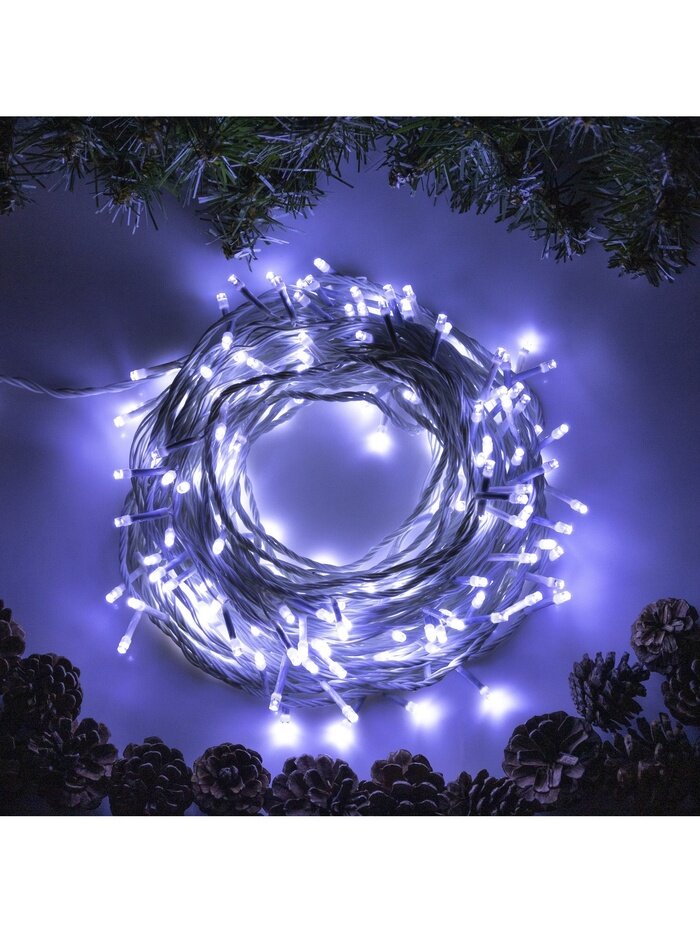 Гирлянда Нить 20 м, IP20, белая нить, 200 LED, свечение белое, 8 режимов, 220 В