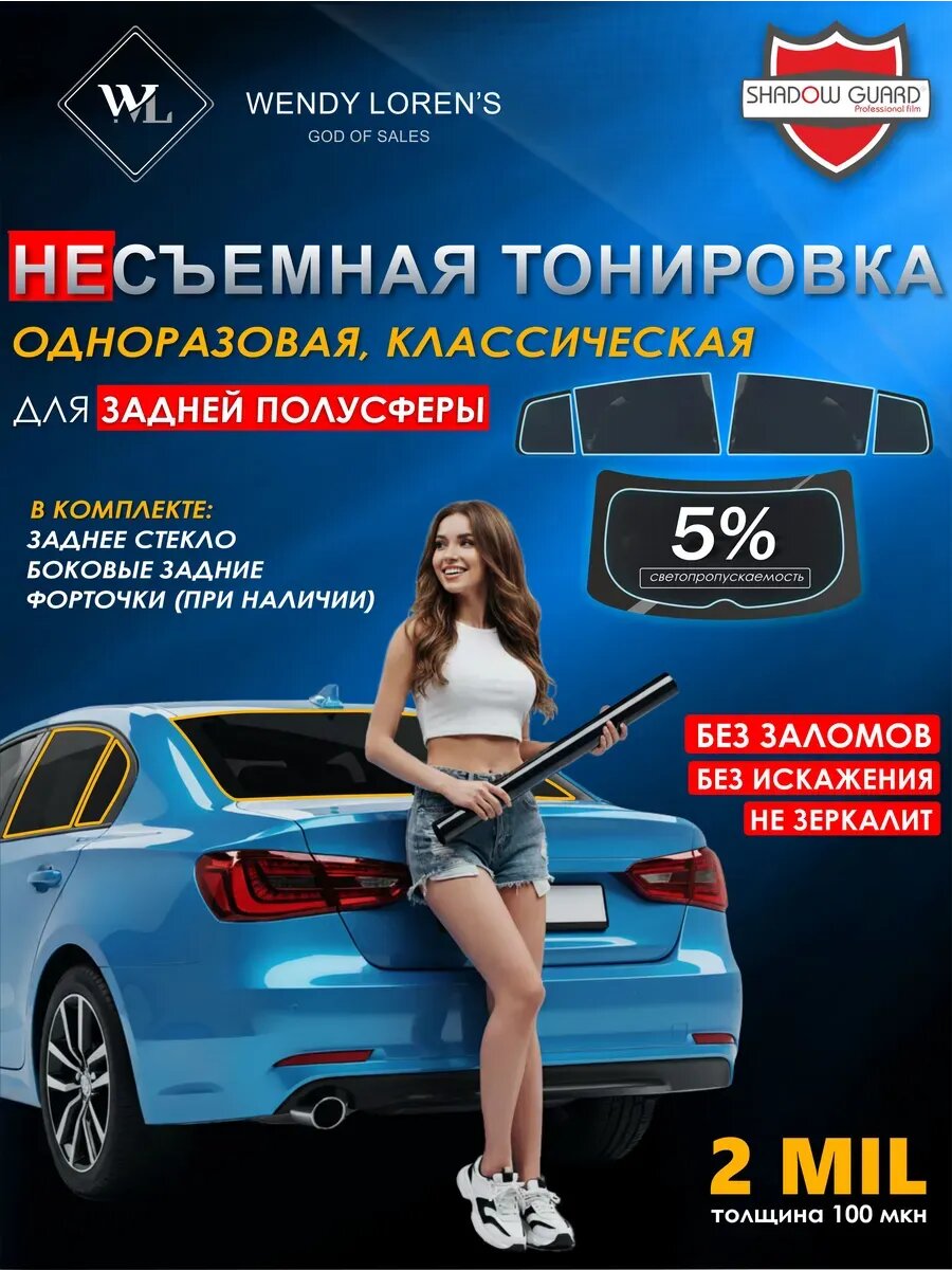 Тонировка задних стекол Hyundai Getz 5 дверей 2002-2010, 5% на заднюю полусферу