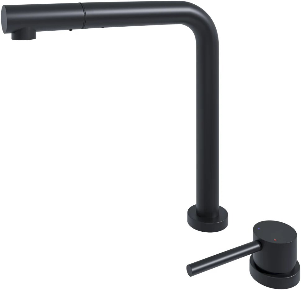 Смеситель для кухни Emar ЕС - 7027 Black с выдвижным изливом, черный матовый