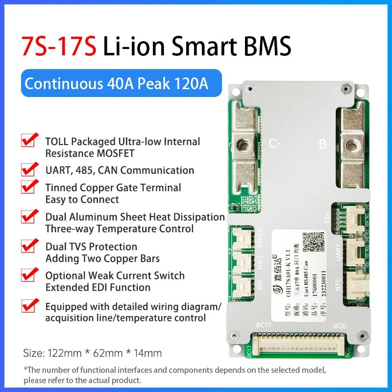 Smart BMS JBD OH17SA01 7S-17S Li-ion 40A NMC