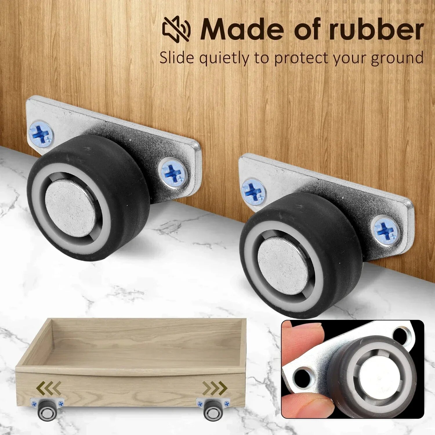 4 шт. боковые ролики, бесшумные резиновые колеса, ролик для ящиков, для мебели, кухонного шкафа, стола, грузоподъемность 20 кг