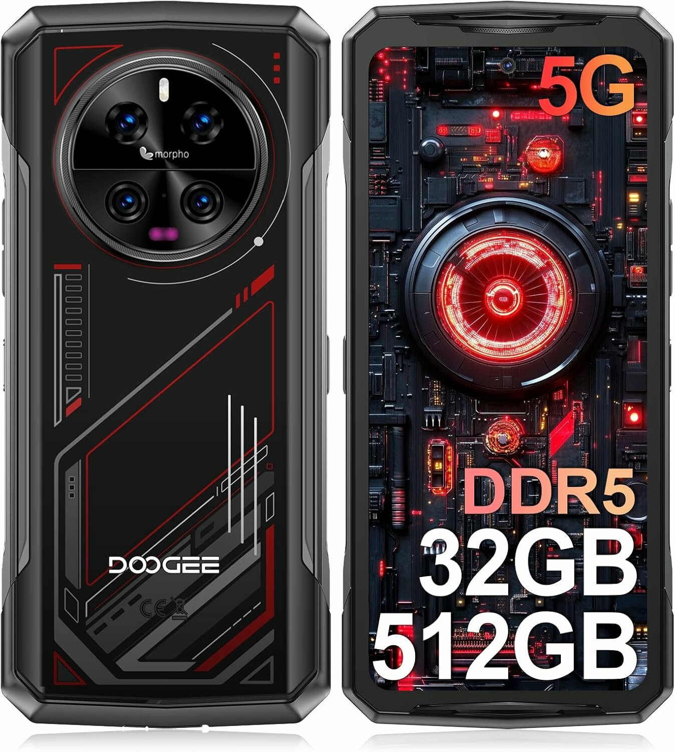 DOOGEE V40 Rugged Smartphone 5G,32GB 512GB/2TB Android 14 Rugged Phone,4nm D7300,6.78" FHD 120Hz Rugged Unlocked Cell Phone,108MP 20MP Night Vision,8680mAh,3 Card Slots/Dual Unlock/NFC/Wi-Fi6E/IP69K