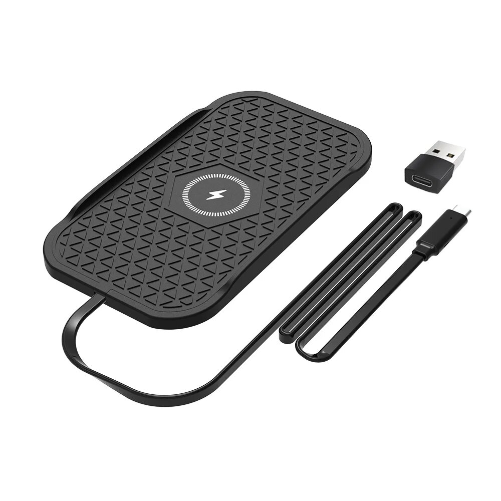 Автомобильное беспроводное зарядное устройство Bonola, силиконовый противоскользящий коврик для iPhone 16/Samsung, универсальный автомобиль, 15 Вт, быстрая беспроводная зарядка, использование в автомобиле, Black add USB A Port