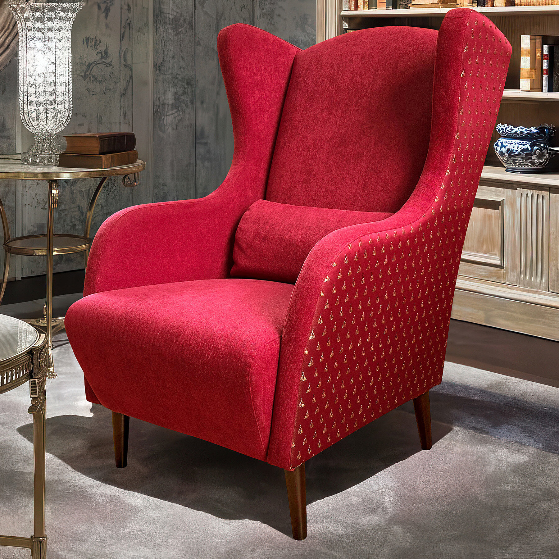 Кресло Уют-5, СТД, с подлокотниками и ножками, шенилл, жаккард, красное