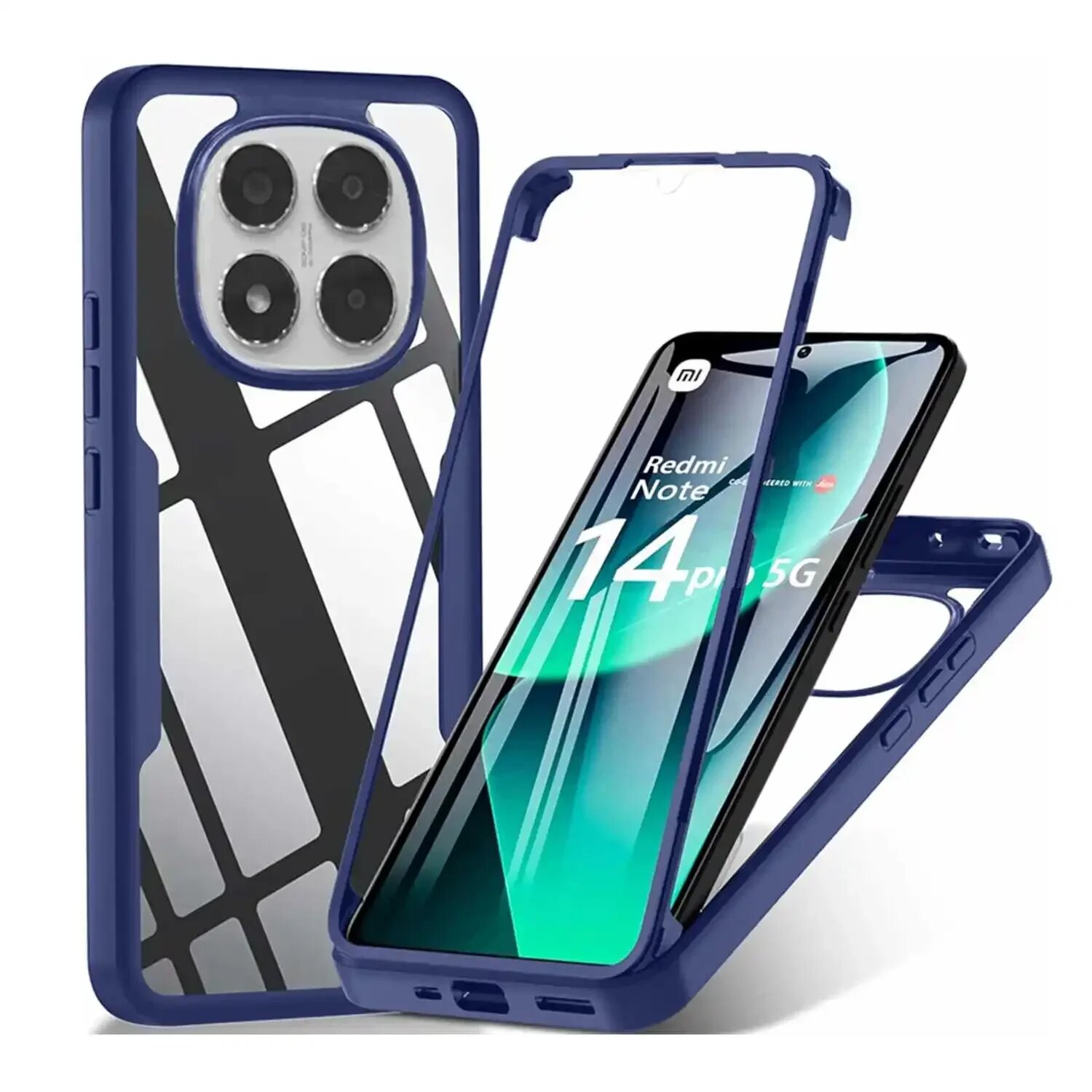 Чехол для Poco M7 Pro C75 X7 X6 X5 X3 M7 M6 M5S F6 F7 C65 C71 360 Прозрачный защитный чехол для всего тела Bult in Screen Protector Поко М7, Blue