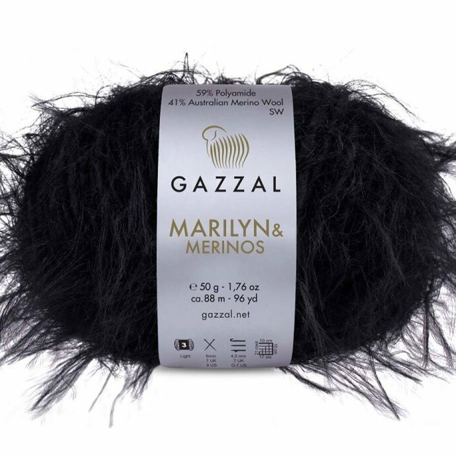 Пряжа Gazzal MARILYN & MERINOS 8281 черный (5 мотков)