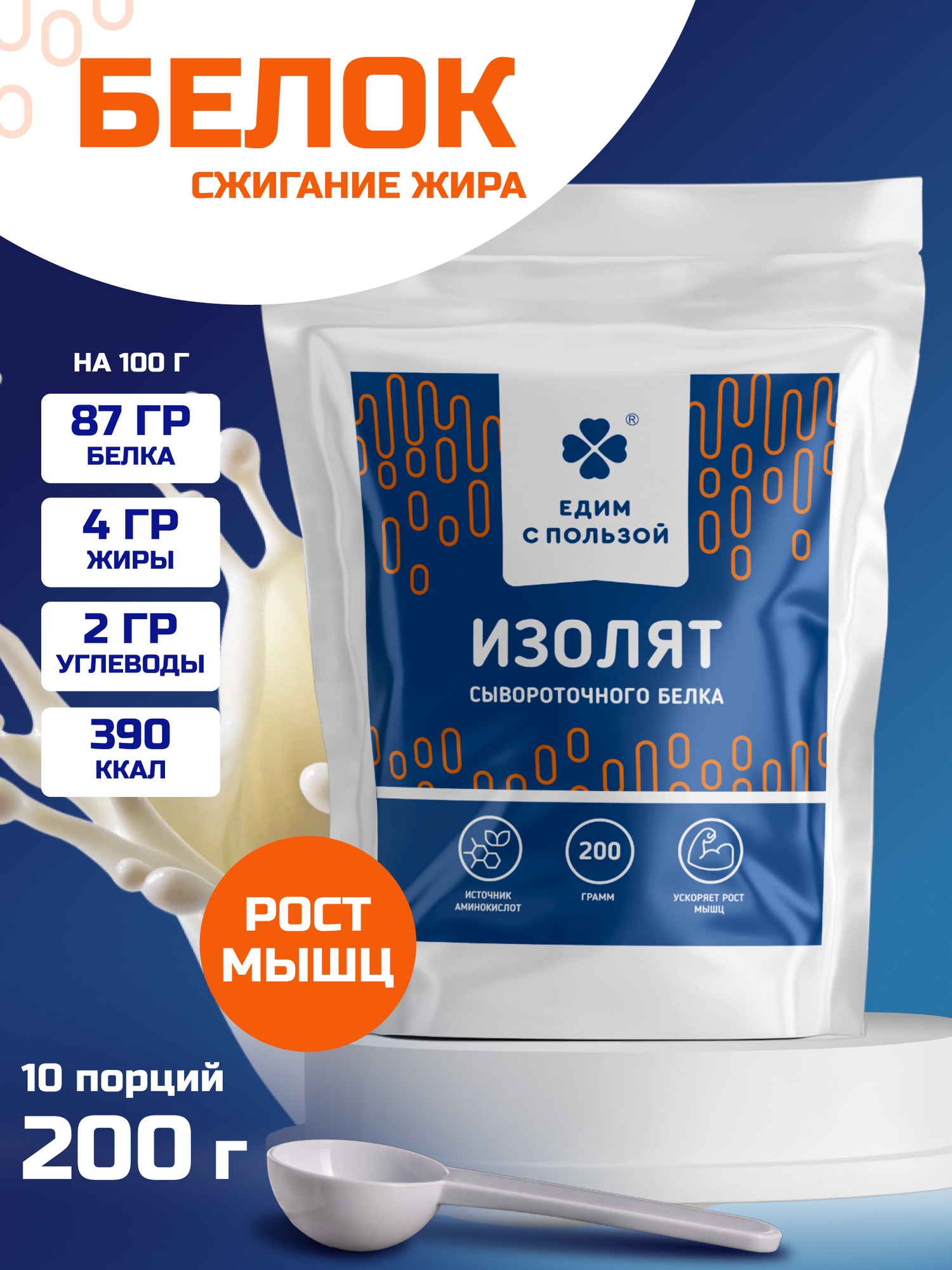 Протеин сывороточный, изолят сывороточного белка 90% 200 гр, без вкуса и сахара