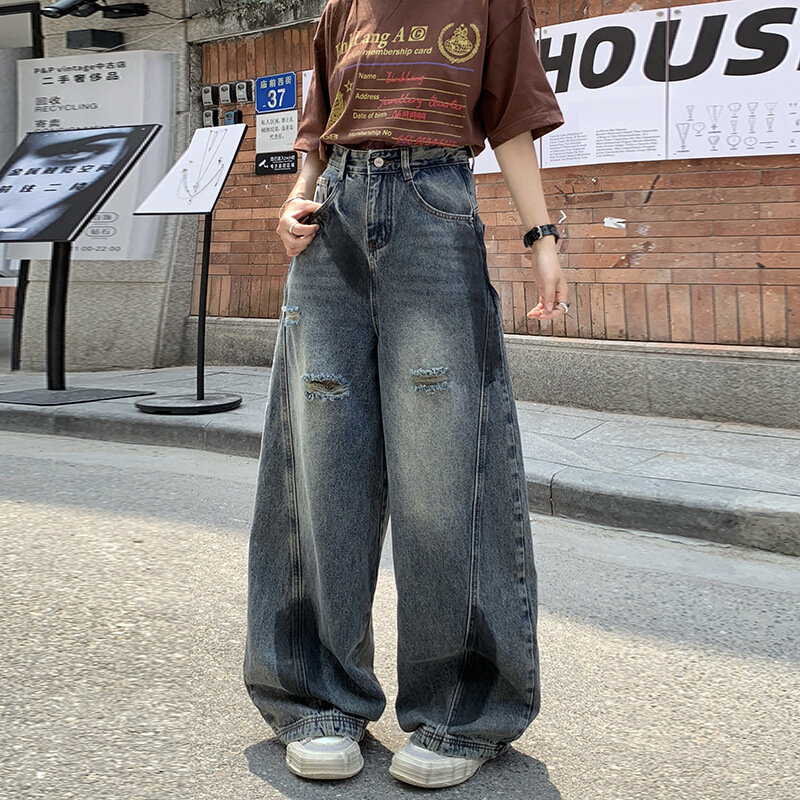Женские джинсы LI Mall Американские рваные с пятнами — новинки хайстрит свободные дизайнерские универсальные штаны, Размер_