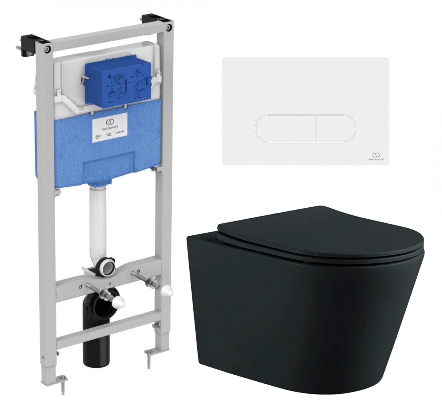 Комплект 3 в 1 инсталляция Ideal Standard + Унитаз подвесной AQUATEK Вега AQ1905-MB + кнопка белая