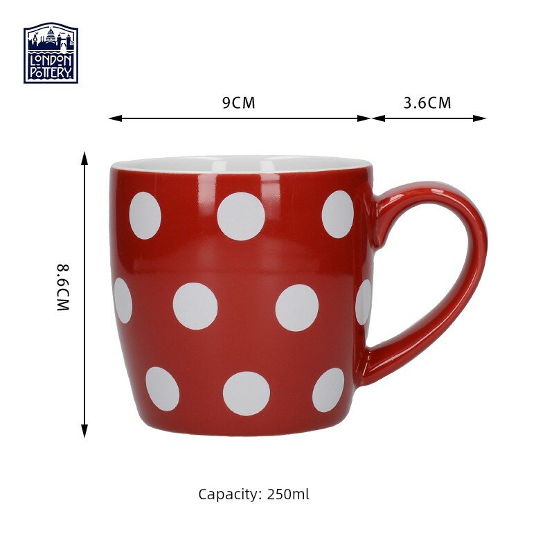 Керамическая кружка LondonPottery в английском стиле с красными и белыми точками, для кофе и послеобеденного чая, в