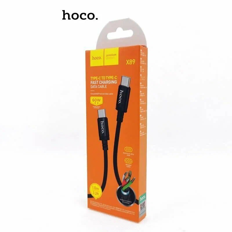 Кабель Hoco c Type-C на Type-C, Hoco X89 Wind, чёрный, 1 метр, PD 60W, 3A для быстрой зарядки