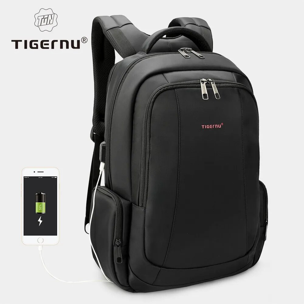 Рюкзак Tigernu T-B3143USB для ноутбука 15.6 дюймов, черный, с USB портом и объемом 24 л — фото 1