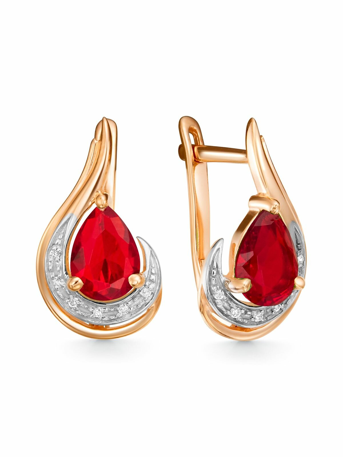 Серьги VALTERA, серебро, 925 проба, золочение, родирование, фианит, , красный, золотистый — фото 1