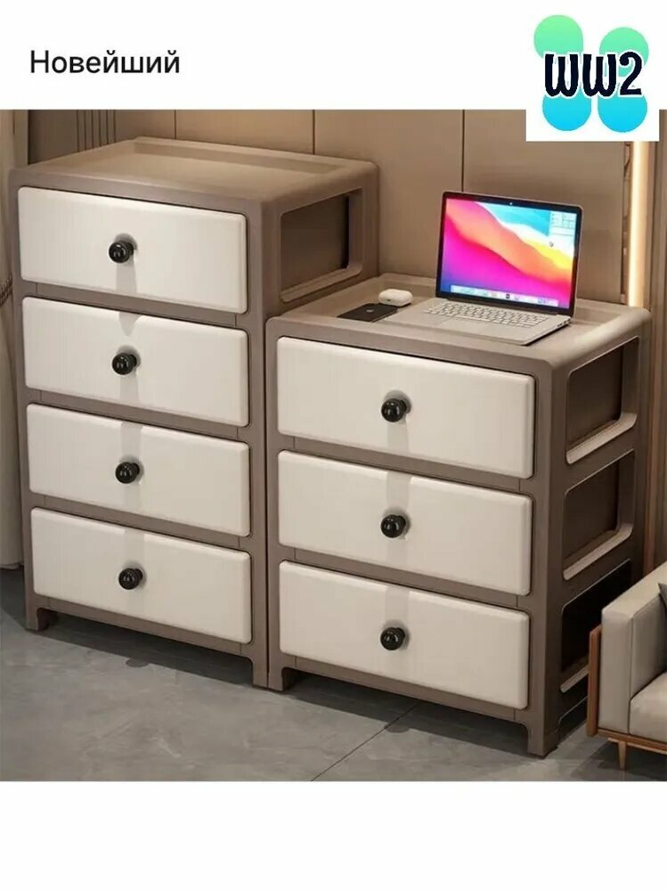 Комод, 35х26x57.5 см, пластиковый комод с выдвижным ящиком на колесах для дома — фото 1