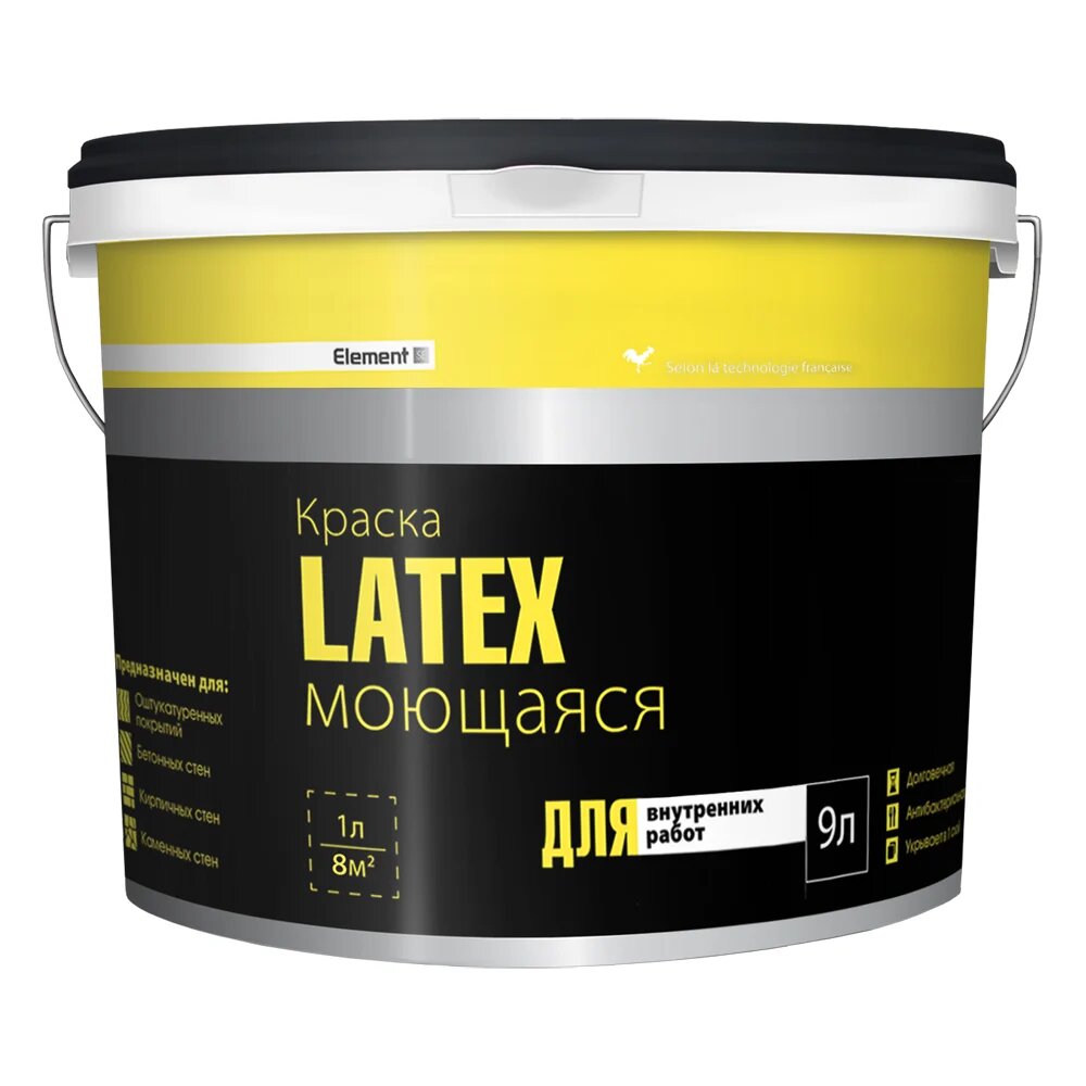Краска латексная для внутренних работ ALPA ELEMENT SE LATEX моющаяся, 9 л/14.22 кг 4660005413890