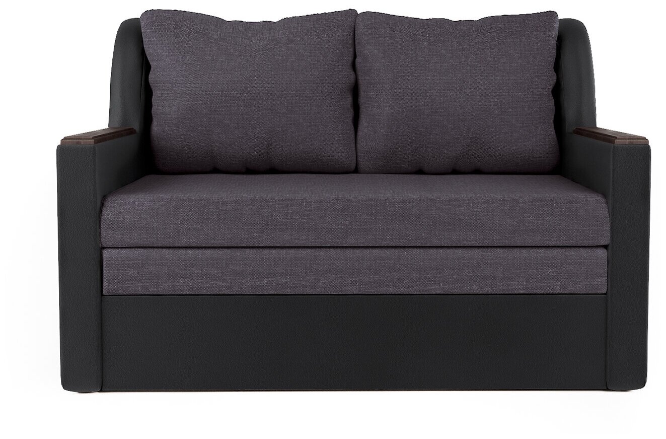 Диван-кровать раскладной Дуэт экокожа черный и серая рогожка