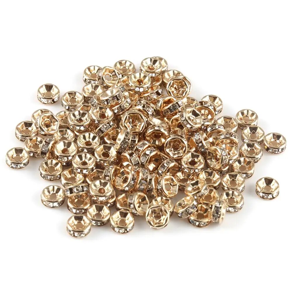 Круглые стразовые бусины TTUIJI 4 6 8 10 мм 6mm, 14k gold