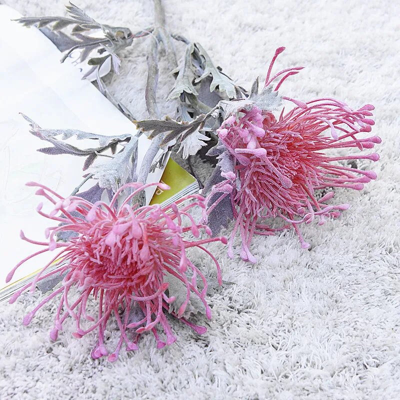Искусственные цветы YO CHO Leucospermum для дома, 2 штуки Розовый, Роза Красная