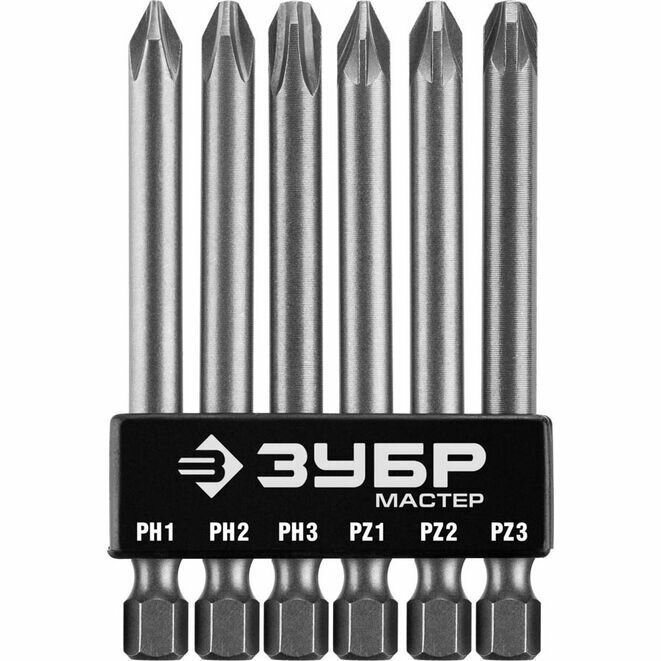 Биты длинные "МХ-6" ЗУБР 6 предметов, набор