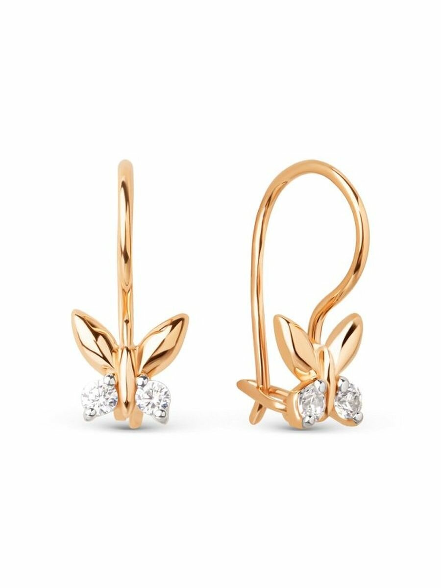 Серьги, красное золото, 585 проба, фианит