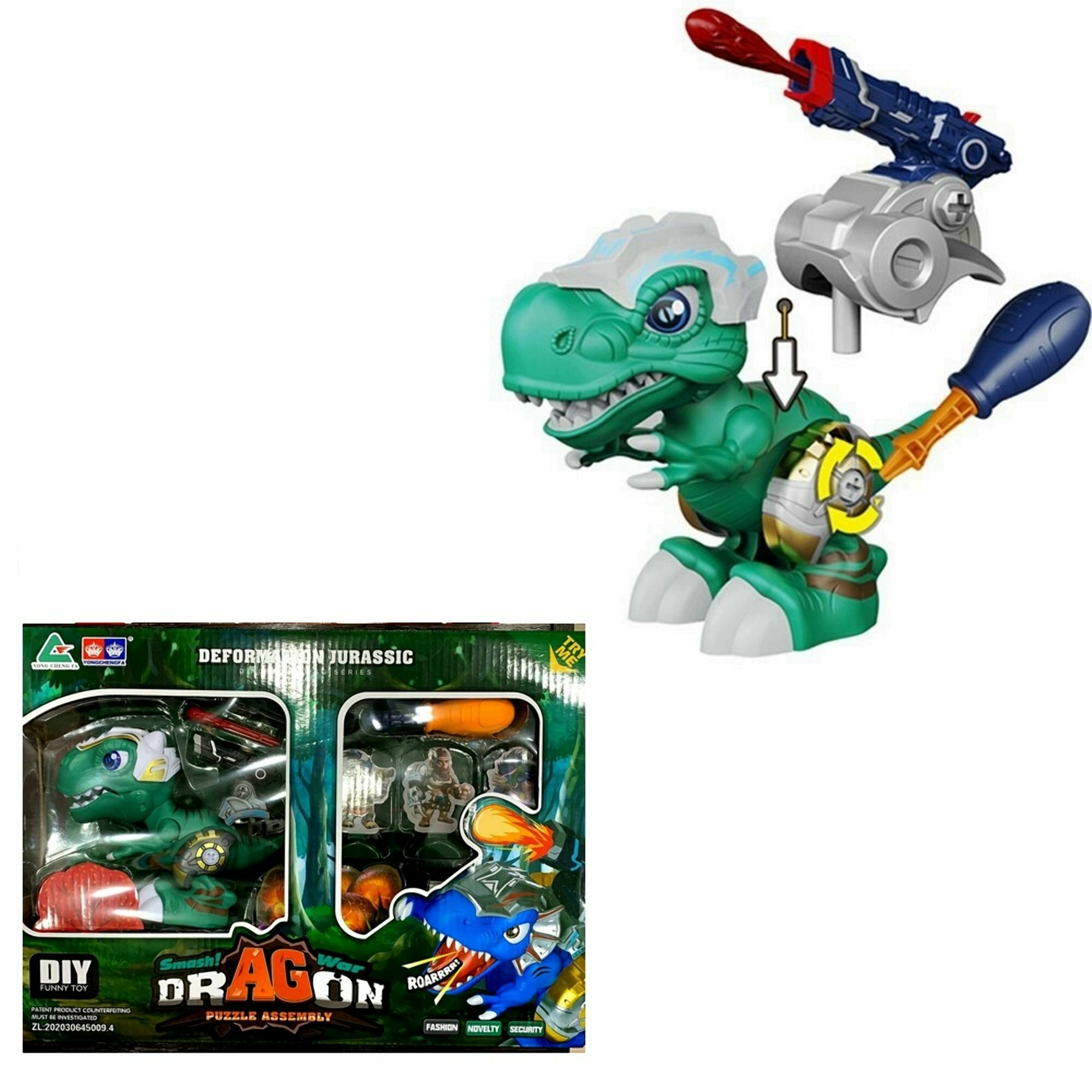 Развивающая игрушка / Конструктор винтовой с отверткой и бластером Dragon Puzzle Assembly / Цвет зеленый / Набор Динозавр / Игрушка для мальчиков / Подарок