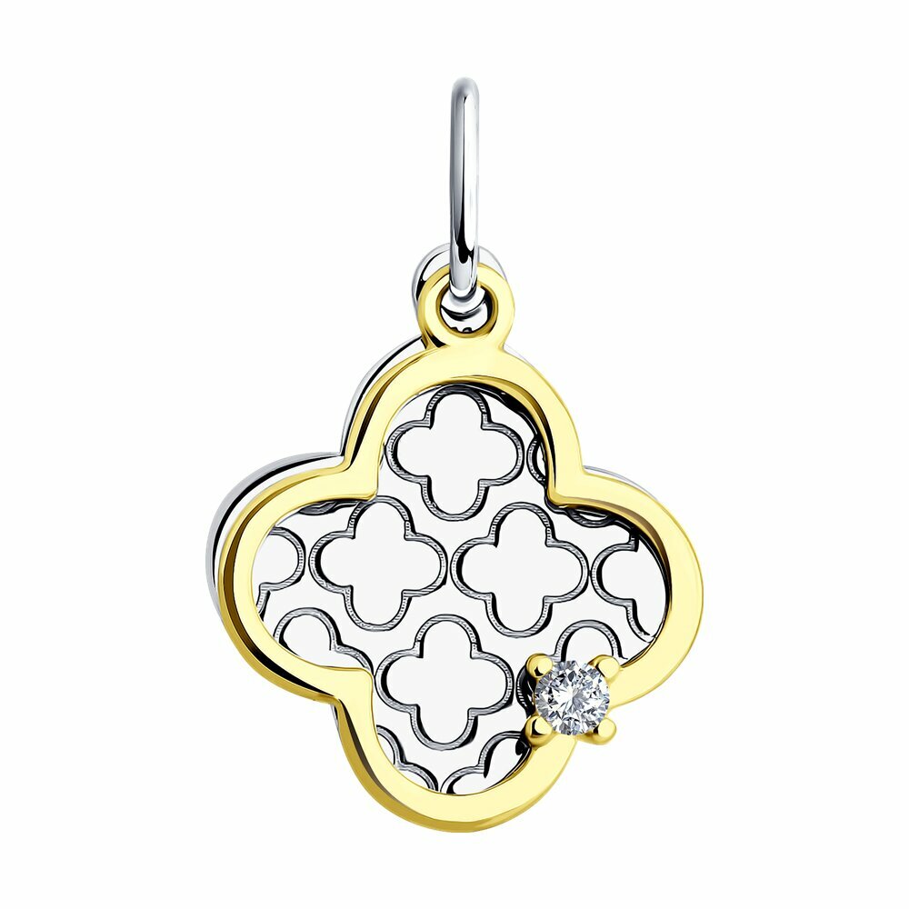 Подвеска, серебро, 925 проба, золочение, фианит