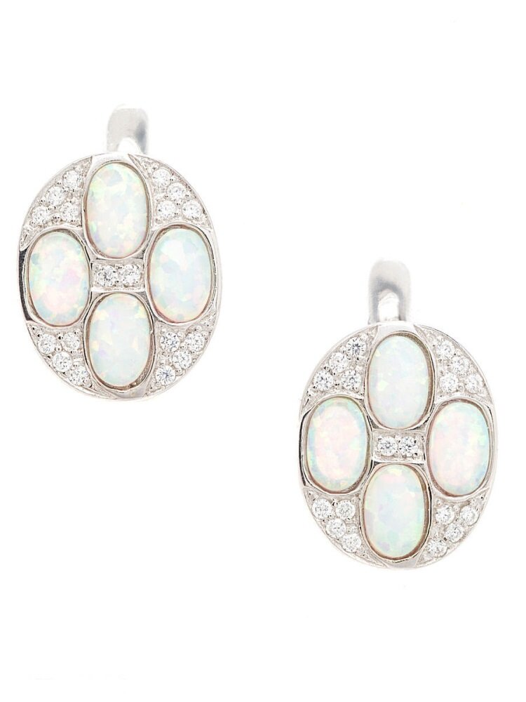 Серьги, серебро, 925 проба, фианит, опал синтетический