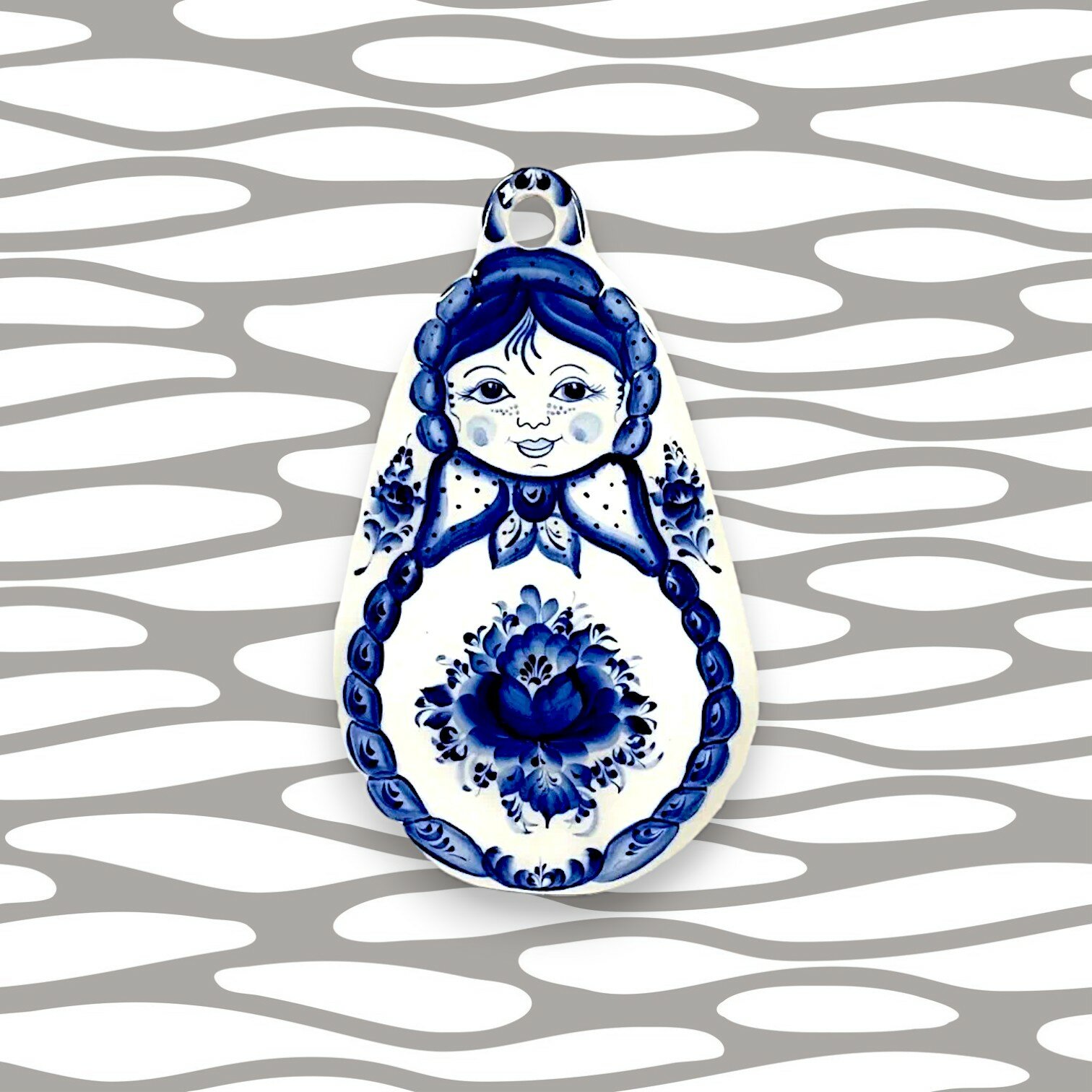 Доска сервировочная "Матрешка" 31х18,5см гжель фарфор ручная работа сделано в России