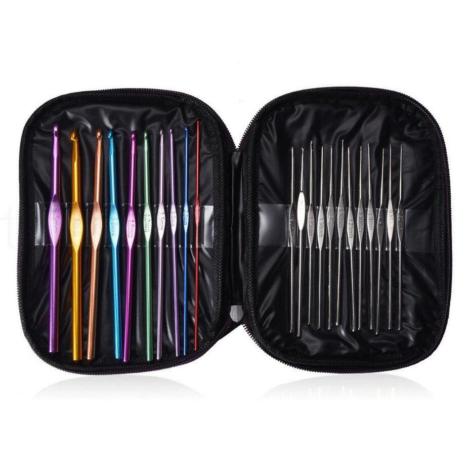 Набор крючков для вязания в чехле, d 2-8 мм и 0,9-1,9 мм, длина 15 см, 22 шт