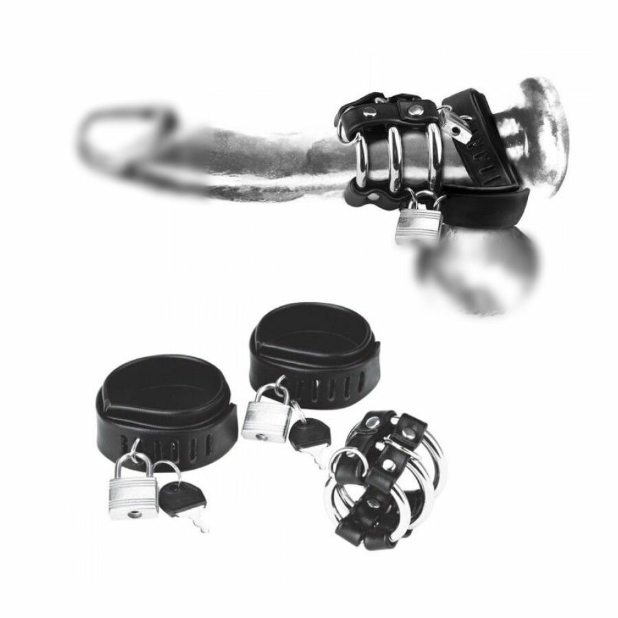 Комплект для мошонки и члена с 2 кольцами с замочками