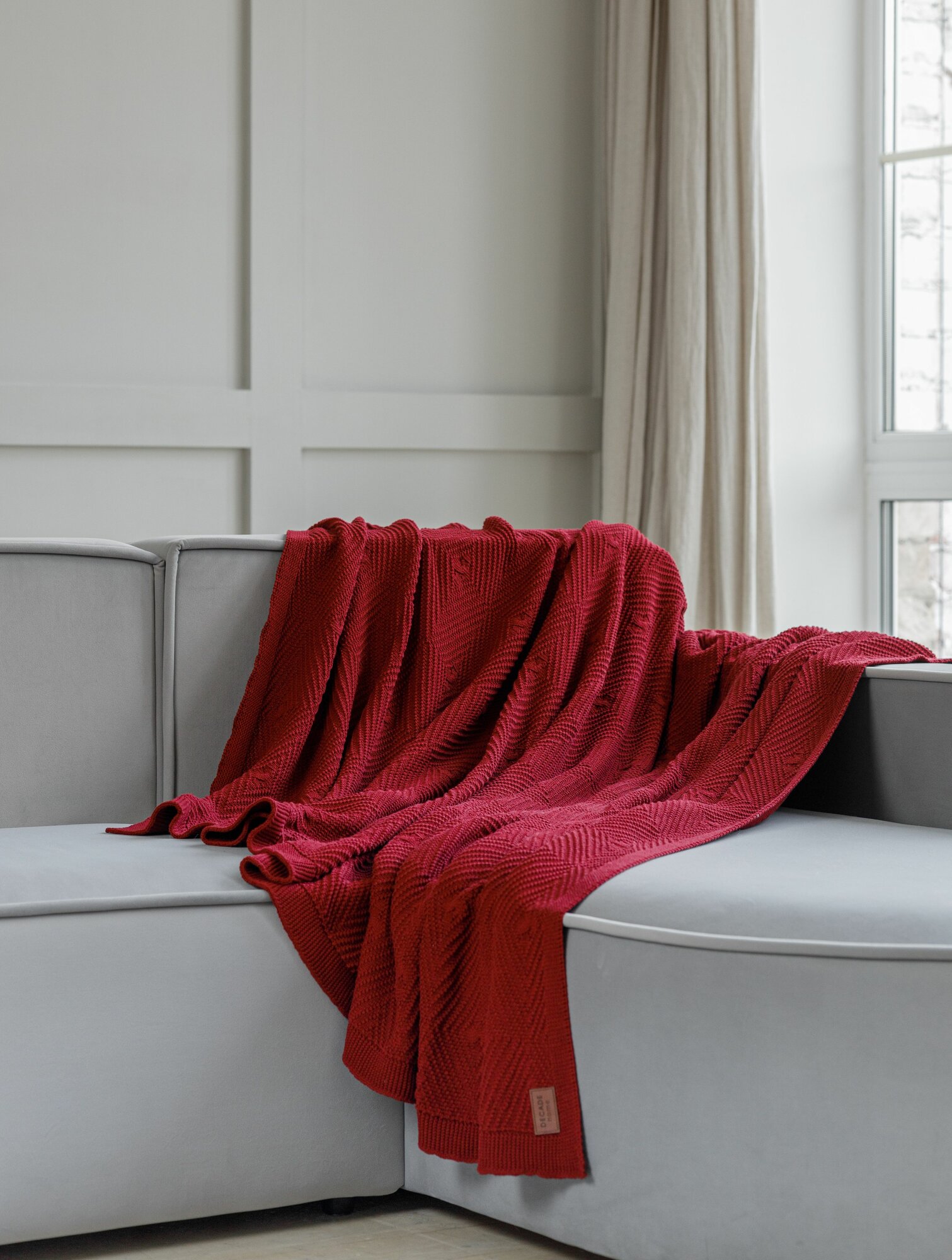 Плед DECADE home "Для уюта дома и дачи", хлопок, вязанный, 1,5-спальный