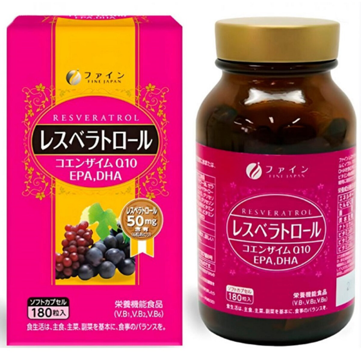 Комплекс ресвератрол, коэнзим Q10, DHA и EPA, 180 таблеток, FINE