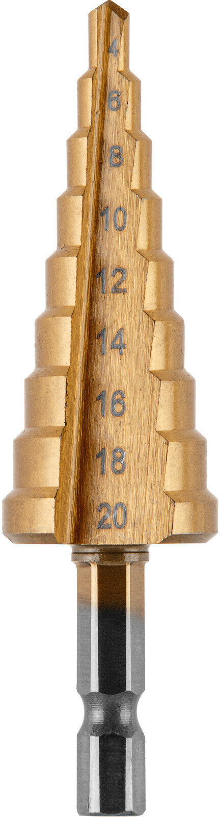 Сверло по металлу ступенчатое 4-20 мм HSS TIN волат (87020-20)