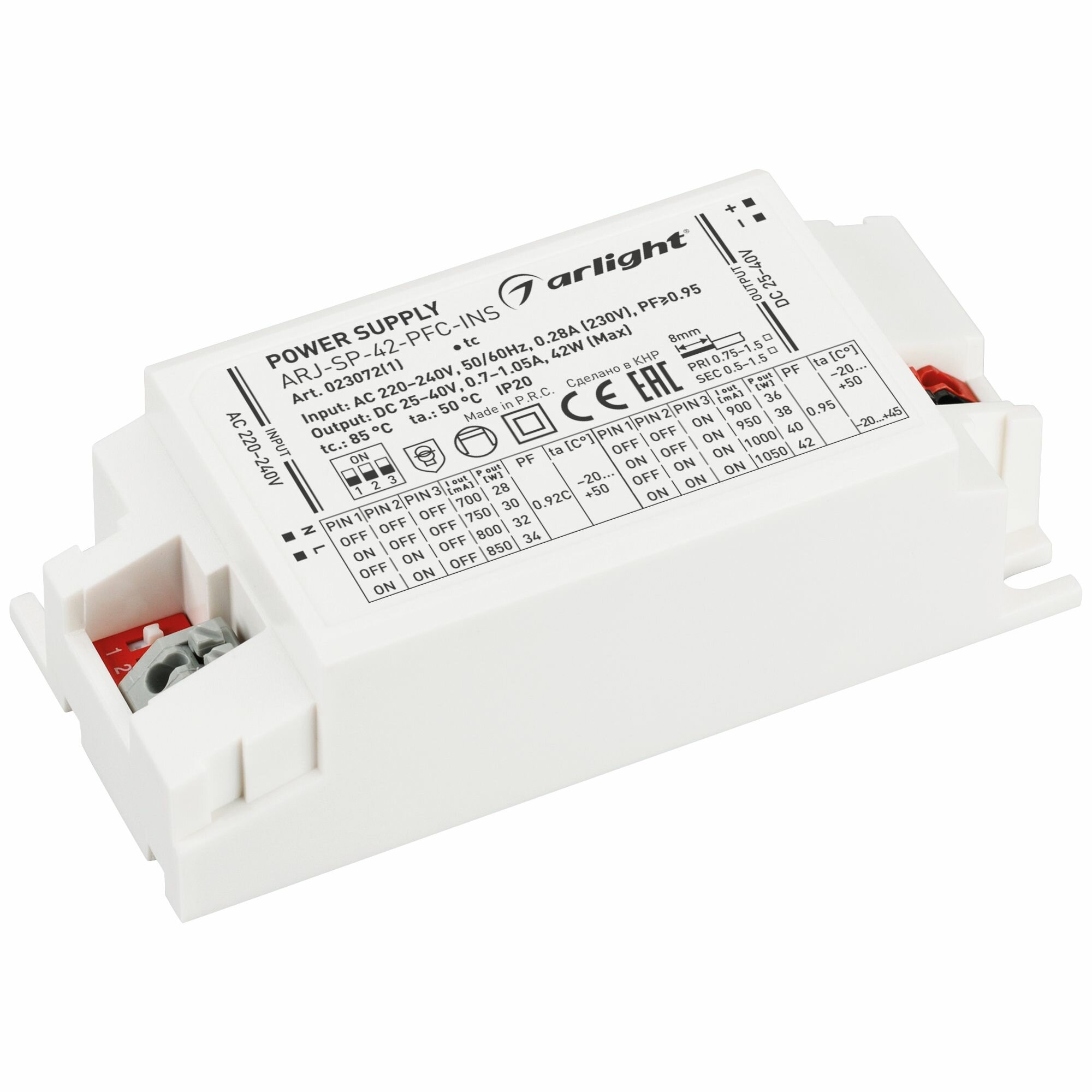 Блок питания ARJ-SP-42-PFC-INS (42W, 25-40V, 0.7-1.05A)