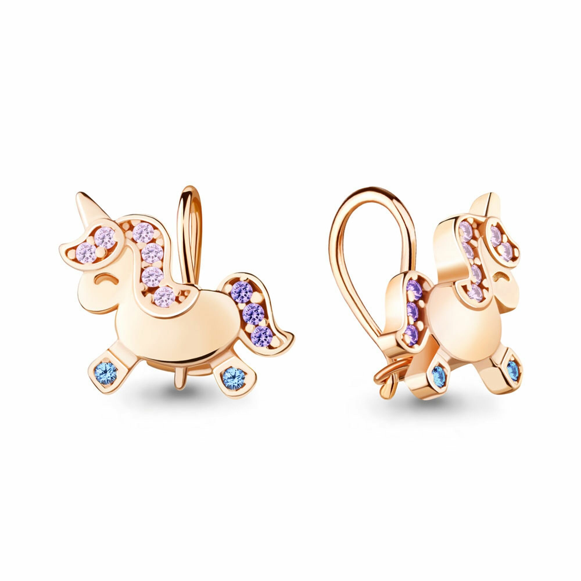 Серьги, серебро, 925 проба, золочение, фианит, шпинель