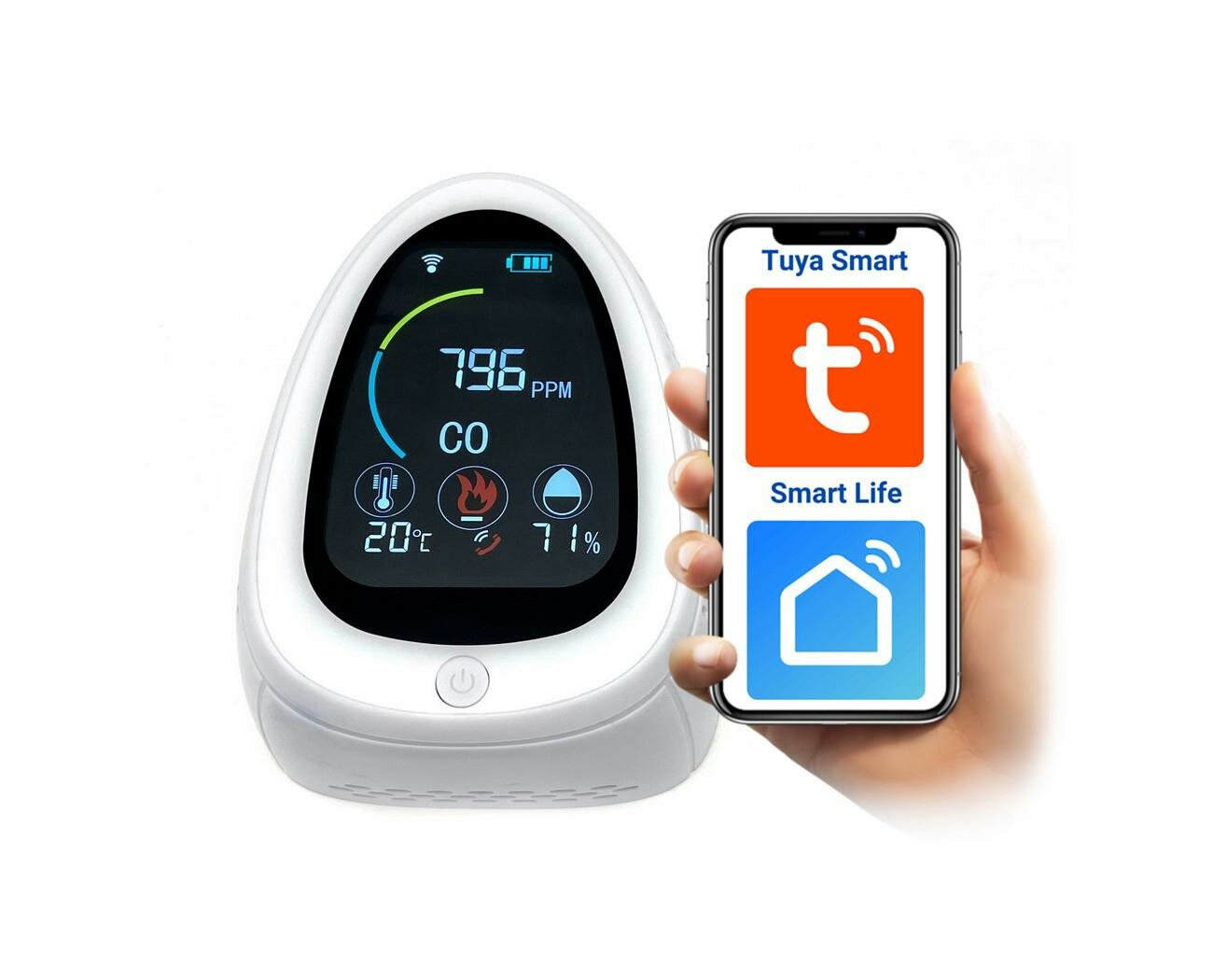 Универсальный детектор Туйя Wi-Fi умный датчик-монитор окружающей среды 3 в 1 Mod: HTI 0331(WT) (EU) (S19925PT0). Угарный газ (CO), влажность, темпе