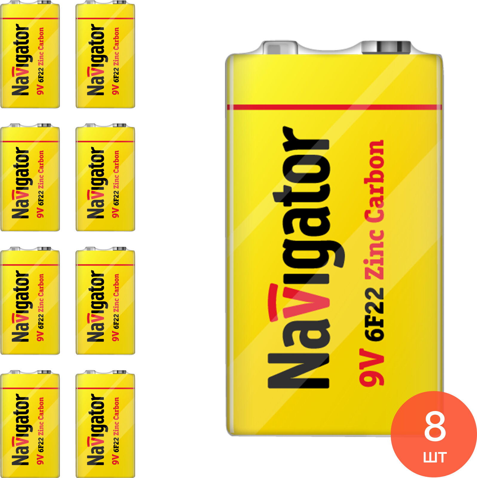 Батарейка кроны Navigator / Навигатор NBT-CR2450-BP5 солевая 9В 94762 1шт. / элемент питания (комплект из 8 шт)