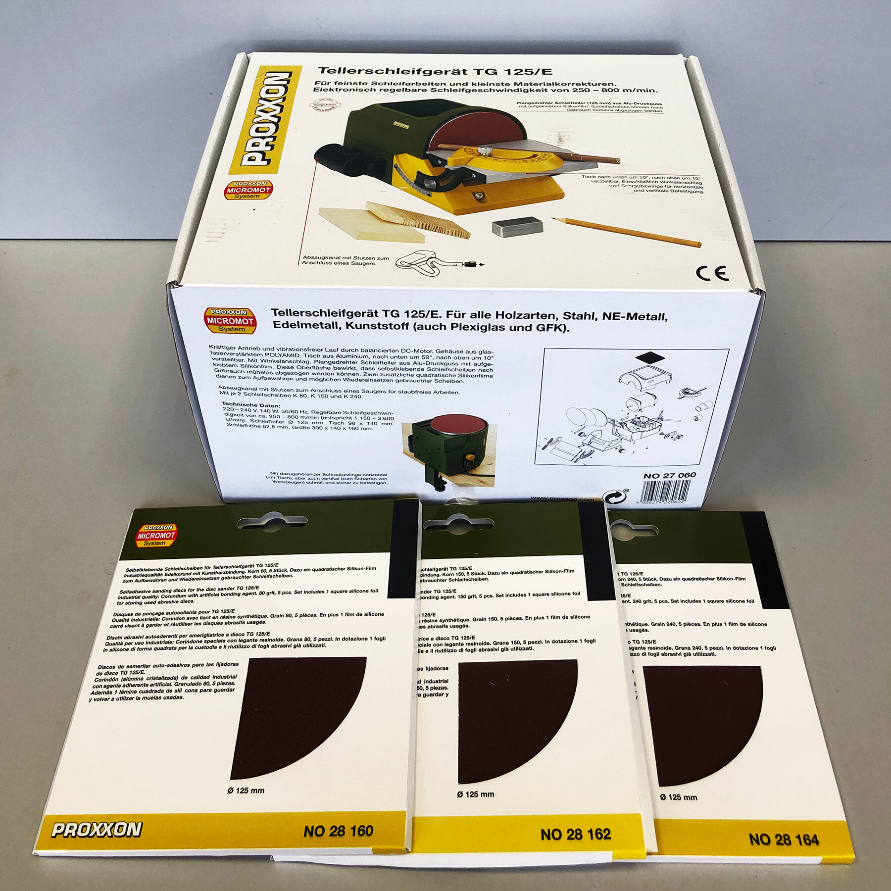 Шлифовальный станок TG125/E и три набора самоклеящихся шлифовальных кругов, Proxxon