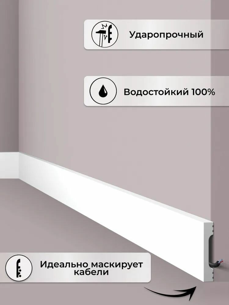 Плинтус напольный с кабель-каналом, 80x15x2000мм, дюрополимер, под покраску