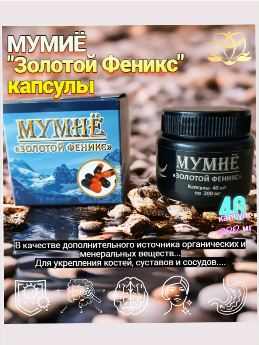 Мумиё "Золотой Феникс", капсулы, без ГМО, 200 мг, 40 шт.