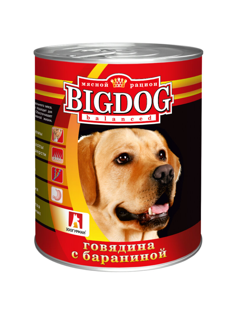 Зоогурман Консервы для собак "BIG DOG" Говядина с бараниной, 850г 0.85 кг