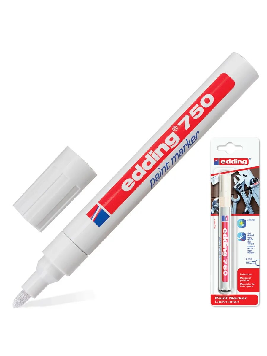 Маркер-краска EDDING 750 белый круглый наконечник 2-4 мм алюминиевый корпус лаковый