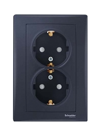 SDN3000670 SEDNA розетка двойная, с зазем. конт, без защит. шторок, 16А, 250В, графит