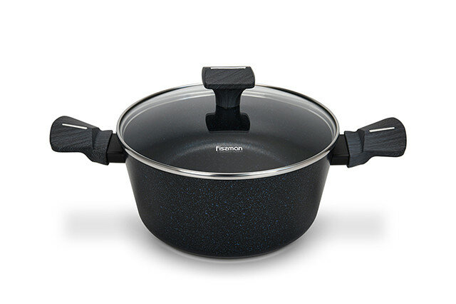 14524 FISSMAN Кастрюля FERRO 22x10,5см /3,36л с крышкой (алюминий с антипригарным покрытием TouchStone) Ручки-бакелит с покрытием «софт тач»; Крышка-стекло; Индукция