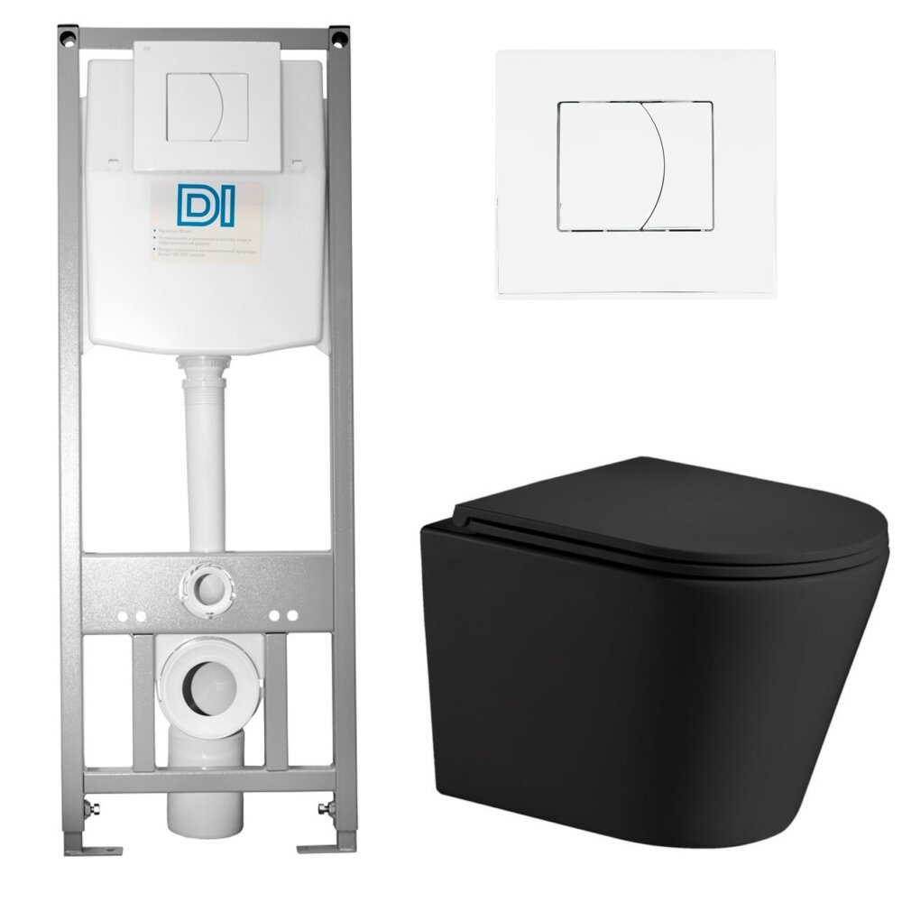 Комплект 3 в 1 инсталляция DI + Подвесной унитаз WeltWasser Salzbach 043 MT-BL черный с кнопкой белой Тип 2-Б-DI + 10000010282