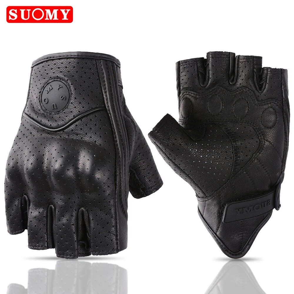 Мужские Мотоциклетные Перфорированные Кожаные Перчатки, Дышащие Гоночные Черный, M, SU13H Black-Hole