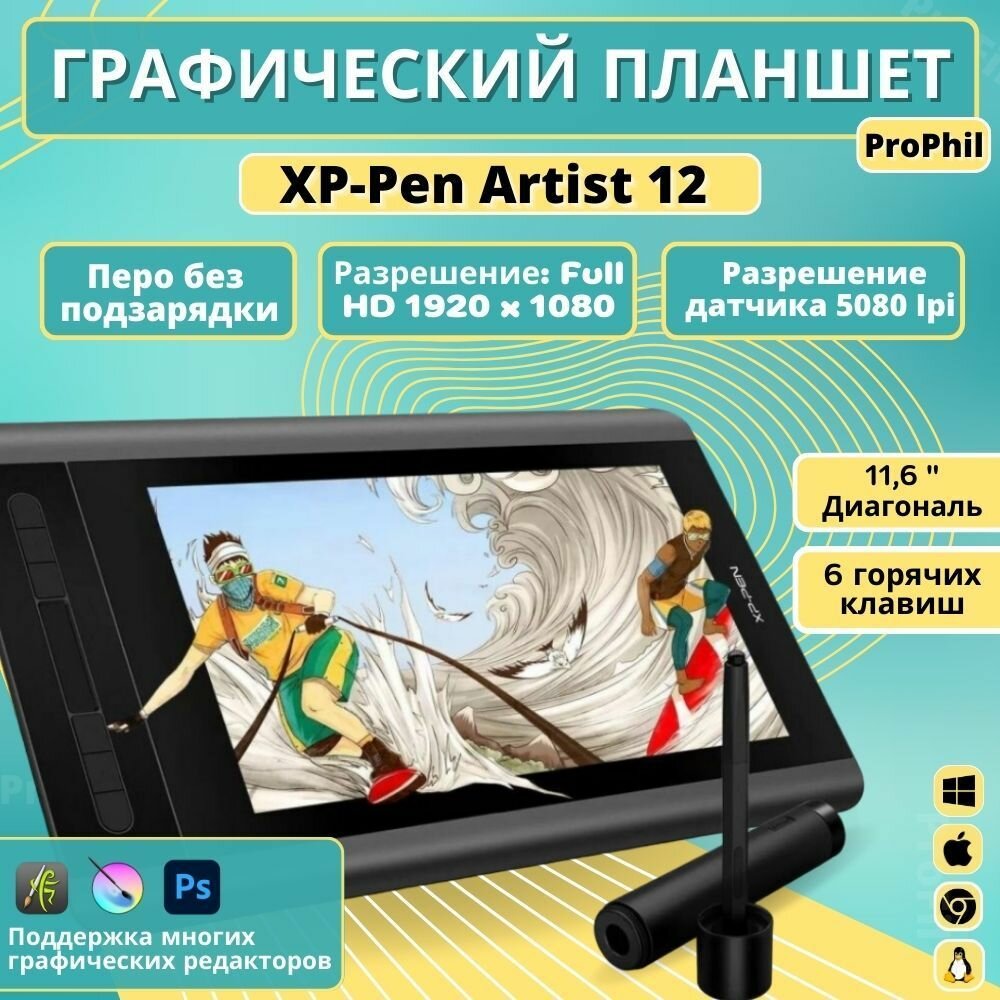 Графический планшет для рисования XPPen Artist 12, черный