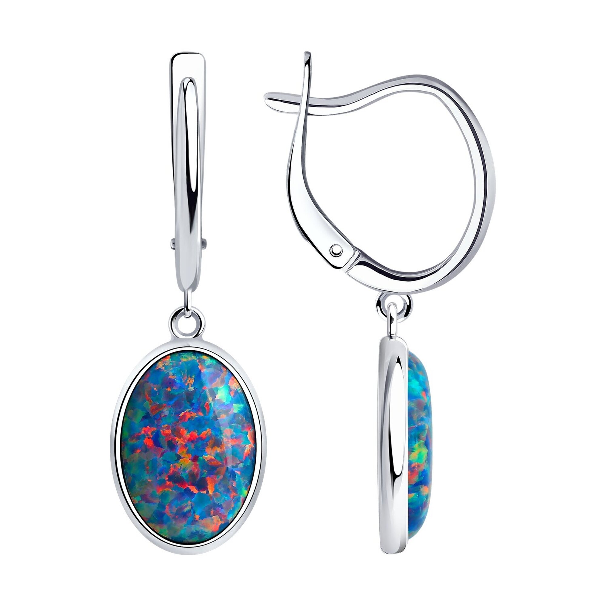 Серьги, серебро, 925 проба, родирование, опал