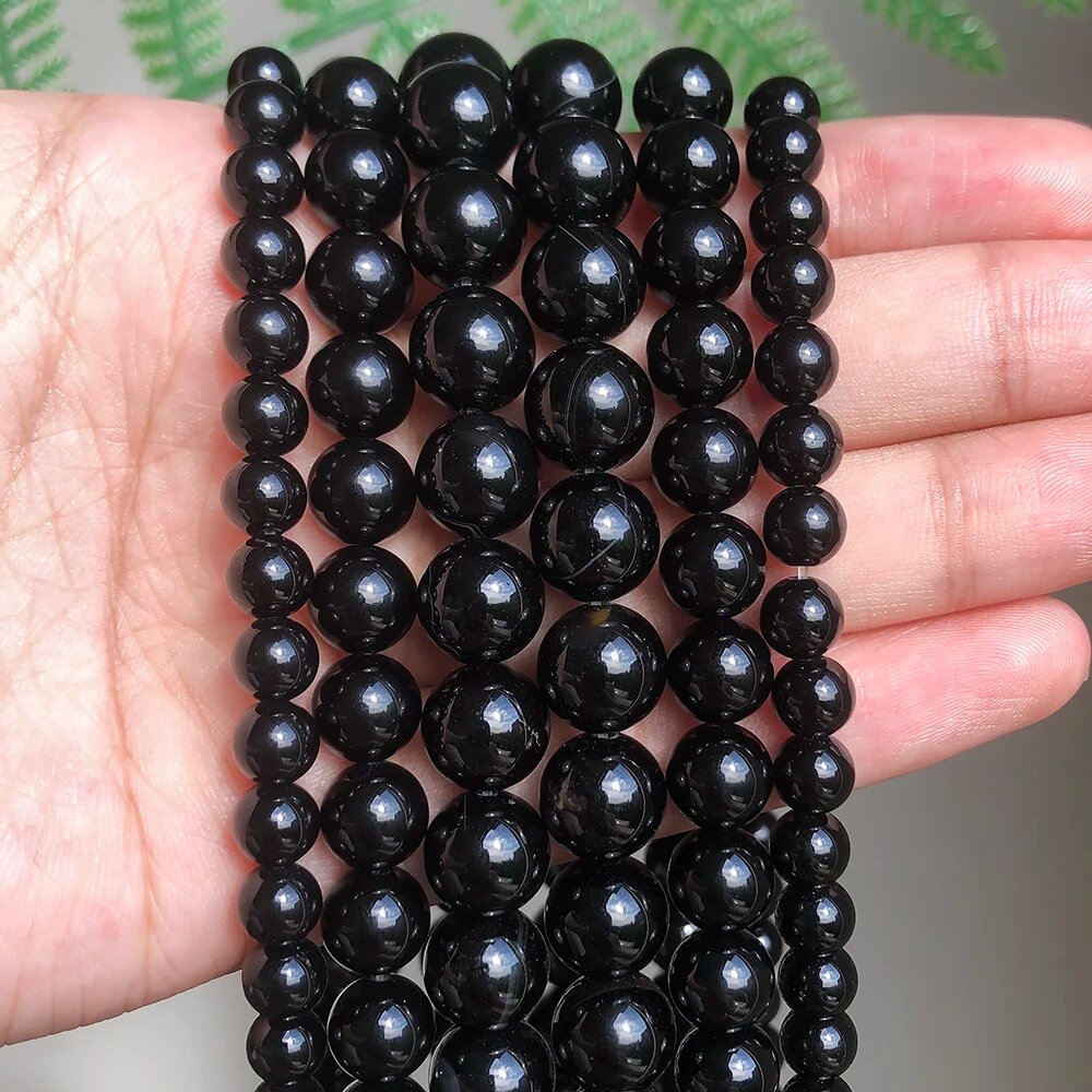 TANANTA бусины из натурального камня 4/6/8/10 мм Черный, 10mm about36pcs, Black Agate