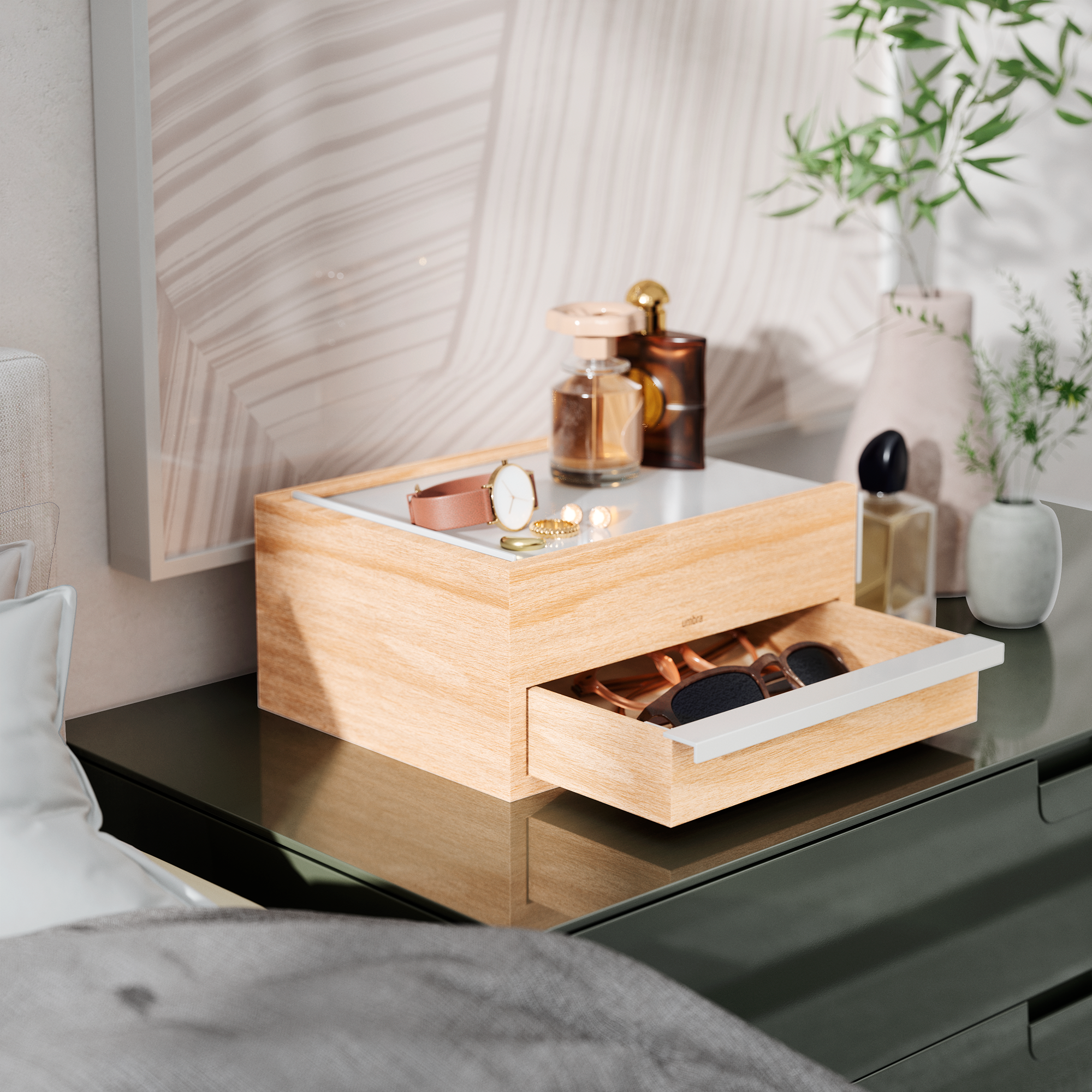 Шкатулка для украшений Umbra Stowit, белая/дерево